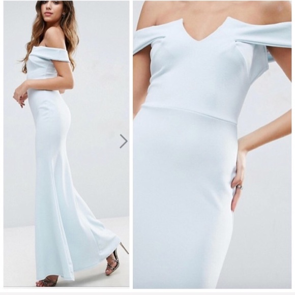 ASOS | Dresses | Nwt Asos Light Blue Bardot Formal Maxi Dress Slip ...